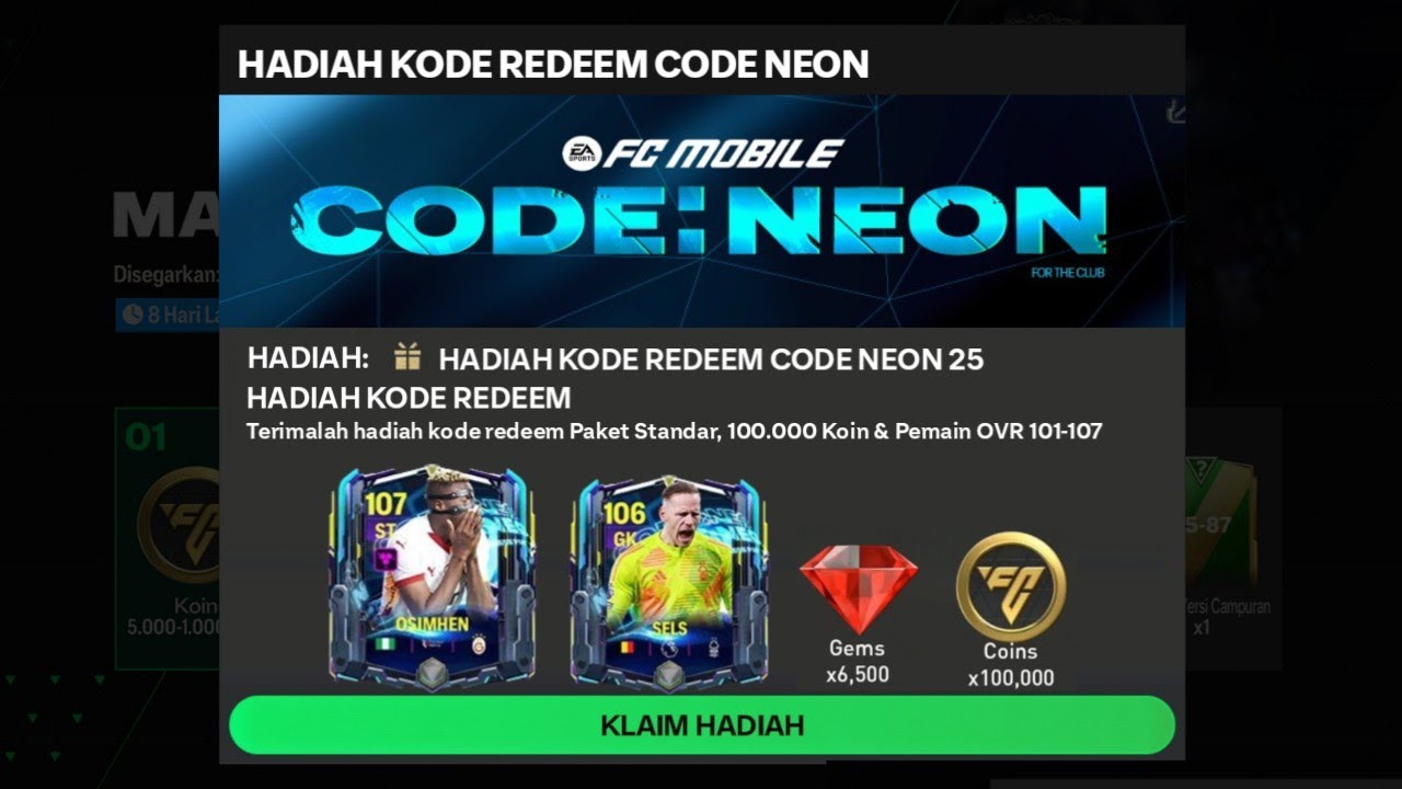 KODE REDEEM FC MOBILE TERBARU HARI INI CLAIM PEMAIN CODE NEON 107 GRATIS | CARA REDEEM FC MOBILE ...