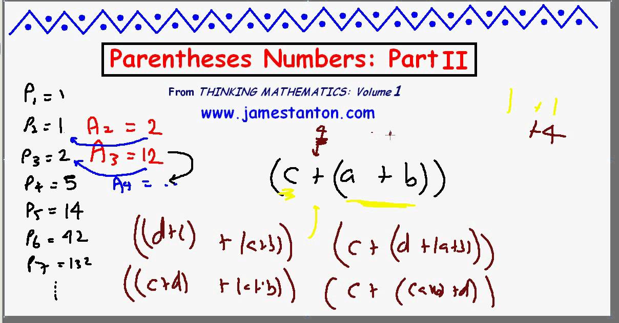Parentheses Numbers / Catalan Numbers: Part II (Tanton Mathematics ...
