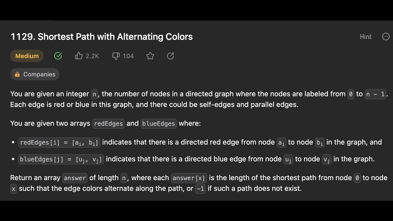 1129 Shortest Path With Alternating Colors Leetcode Daily Question 1520