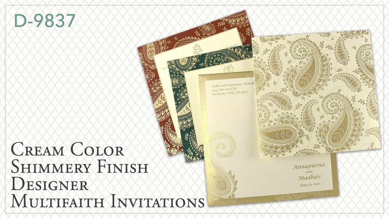D-9837, Cream Color, Shimmery Finish Paper, Designer Multifaith ...