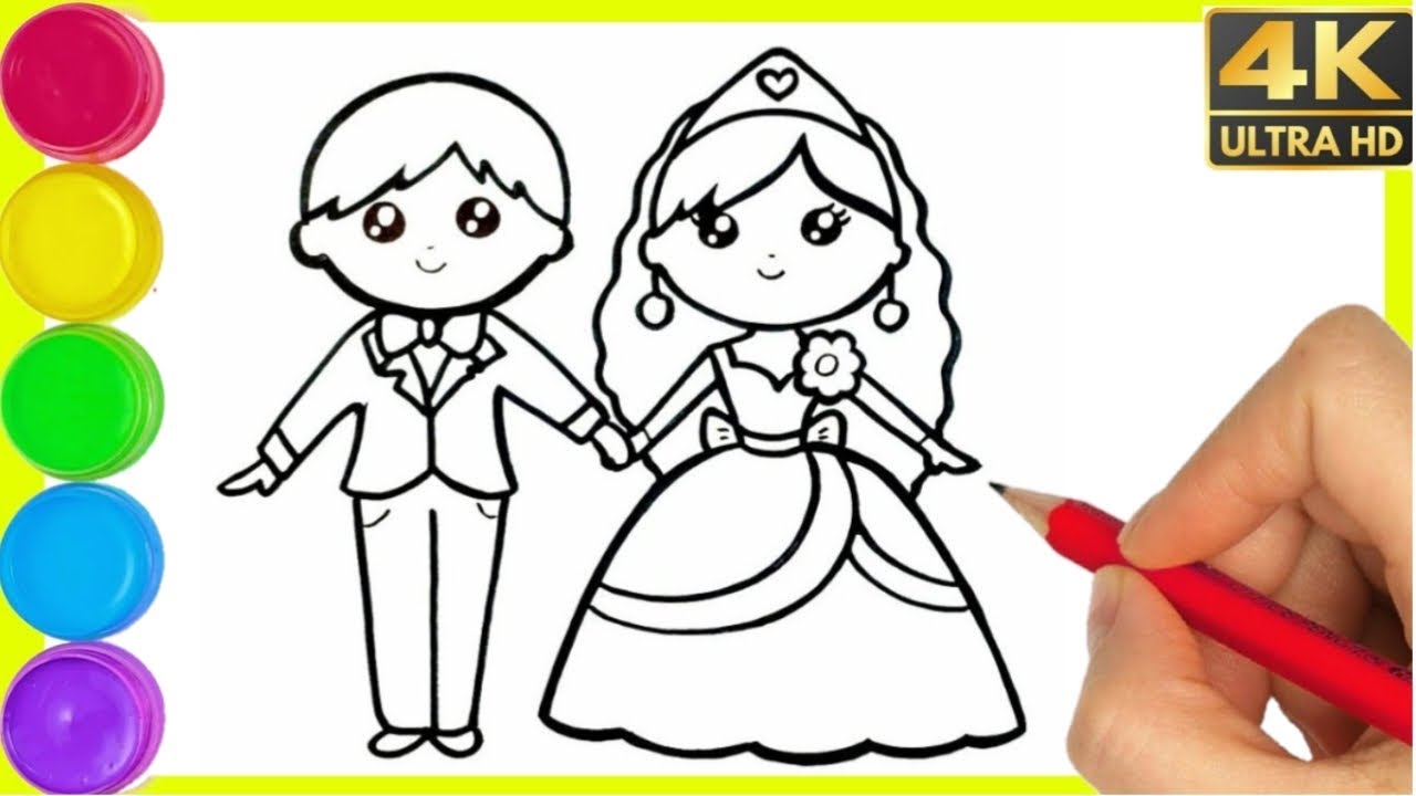 Bride groom drawing | Simple drawing and coloring I easy drawing step ...