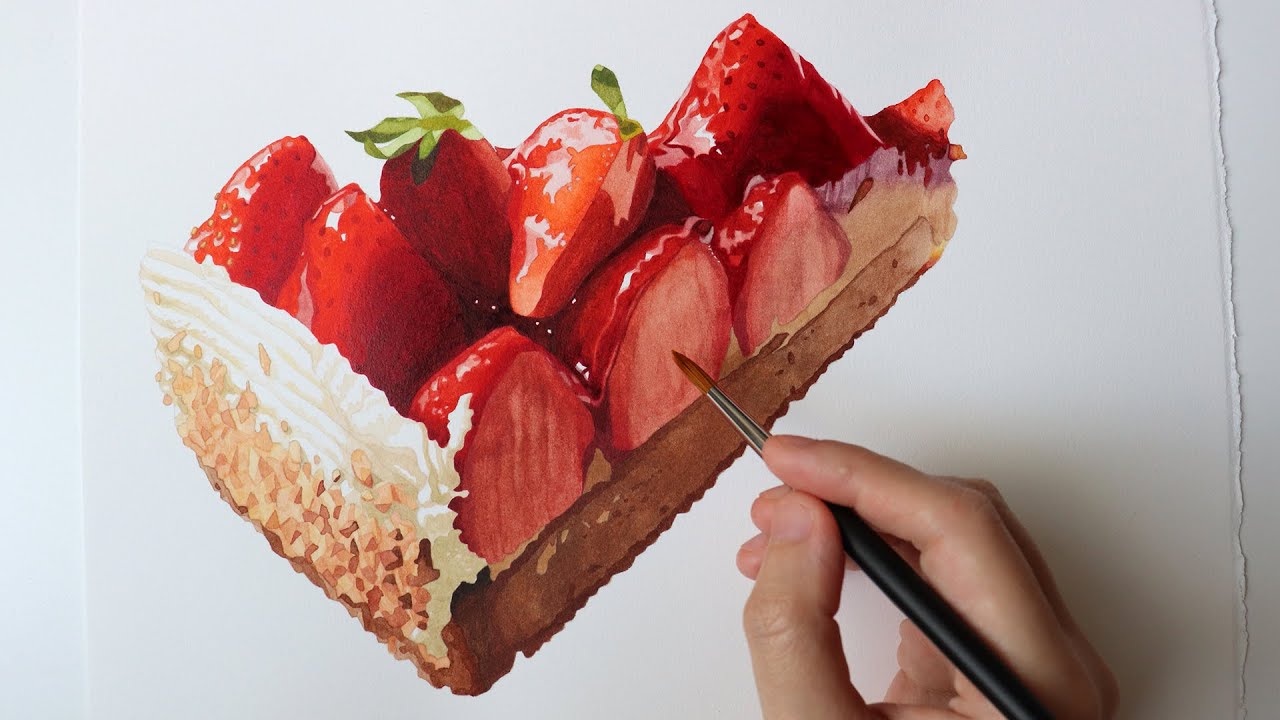 How to paint a realistic Strawberry Tart in watercolor:Food ...
