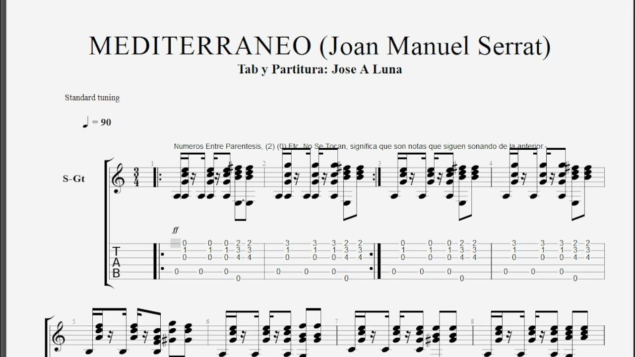 Mediterráneo (Joan Manuel Serrat) Armonía o Ritmo en Tablatura y ...