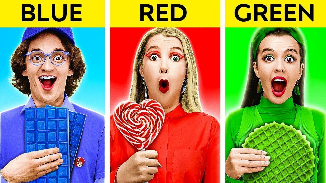 BLUE & RED & GREEN CHALLENGE 🍽️ Eating One Color Food for 24 HRS ...