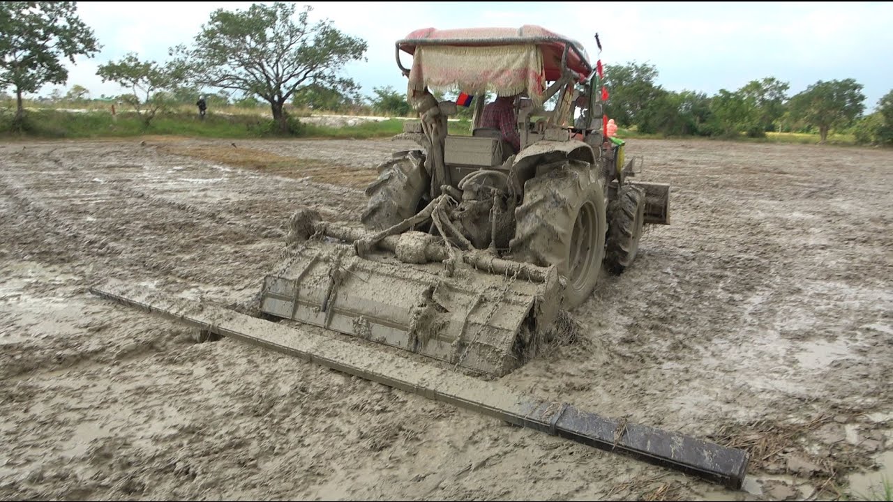 Rotavator Agriculture Machine Working - Rice Farming Puddling in Mud ...