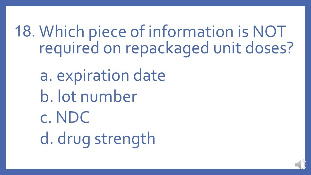 PTCB PTCE Practice Test ion 18 Unit Dose Repackaging Pharmacy PTCB PTCE Practice Test ion 18 Unit Dose Repackaging Pharmacy