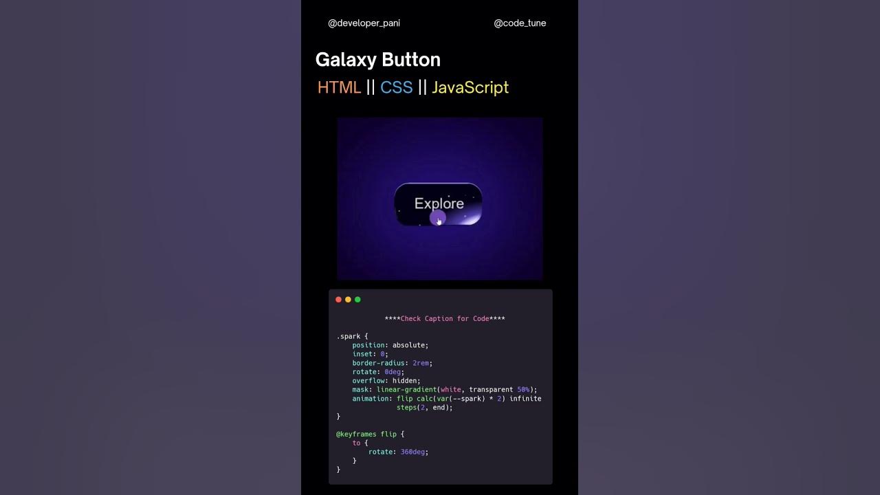 Galaxy Button Html Css Js Developer Pani Webdevelopment Html Css Javascript Shorts