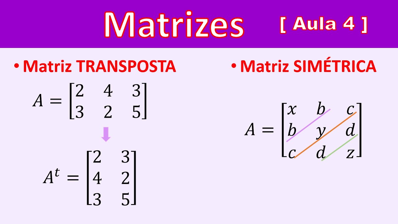 MATRIZES AULA 4 Transposta De Uma Matriz E A Matriz Sim trica YouTube MATRIZES AULA 4 Transposta De Uma Matriz E A Matriz Sim trica YouTube