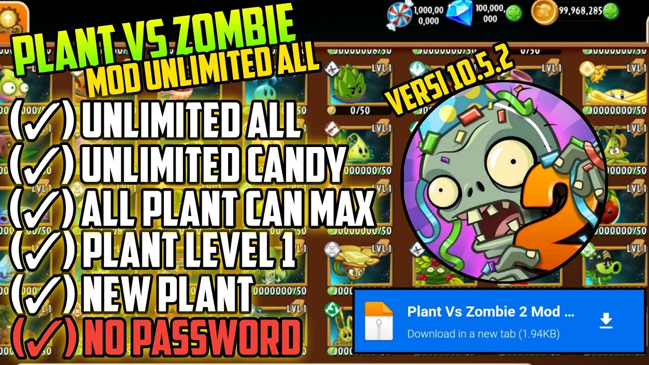 Plant Vs Zombie 2 Mod Apk Terbaru Versi 10.5.2 || Unlimited All || Pvz ...