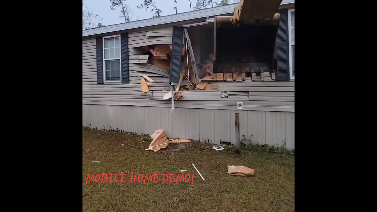 Demolition of mobile home with an excavator! - YouTube