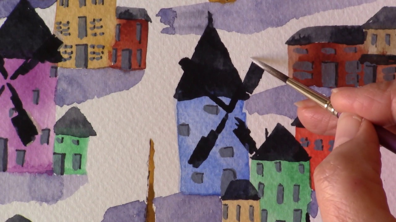 Easy Windmills in Watercolor, Easy for Kids and Beginners. Have fun ...