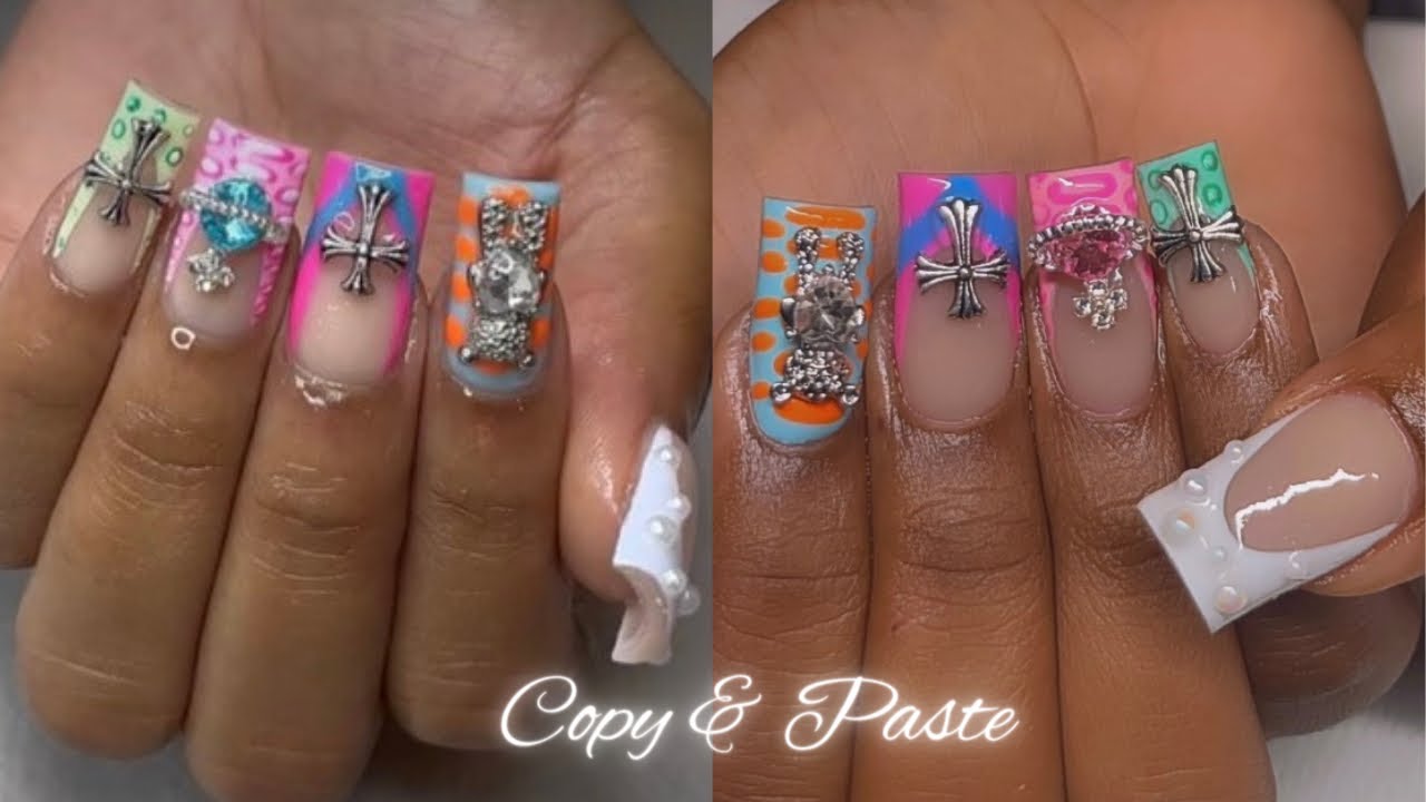 Recreated Multi-French Acrylic Full Set | One Bead Nail Tutorial | Lets ...