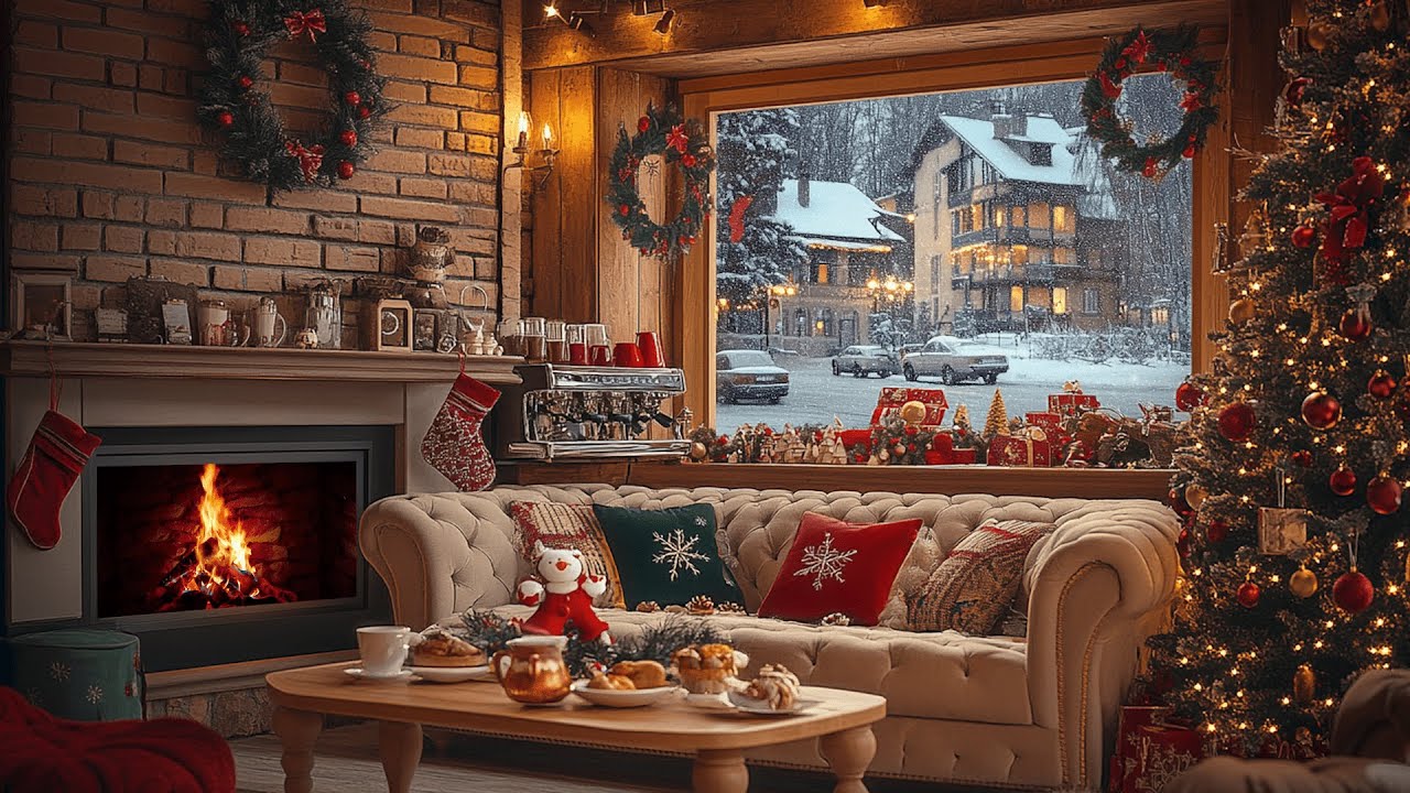 Christmas Day Snow & Cozy Fire | Calm Winter Ambience for a Relaxing ...