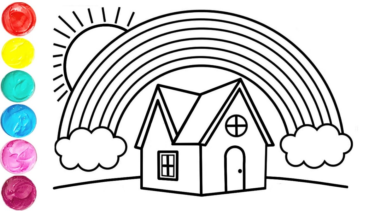 How To Draw A House and Rainbow, Drawing and Painting for Kids - YouTube