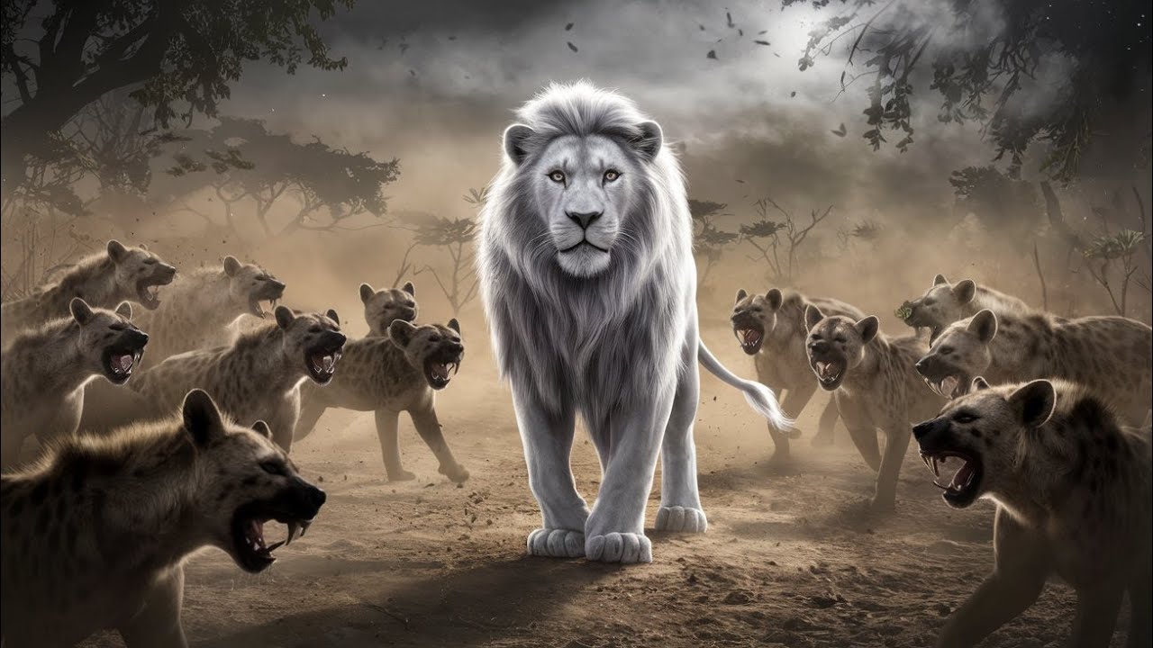 The White Lion vs The Hyena Army | Epic Jungle Battle in Moonlight ...