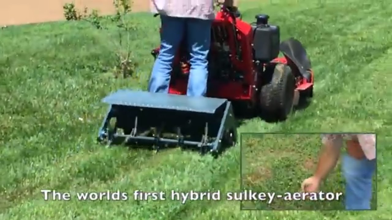 Sulky Velky Walk Behind Stand On Aerator Tow Behind 35" Aero8tor - YouTube