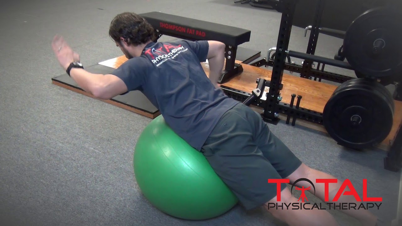 shoulder rotation mobility over swiss ball - YouTube