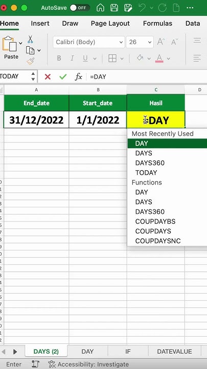 30 DETIK BELAJAR EXCEL | Rumus DAYS Excel - YouTube