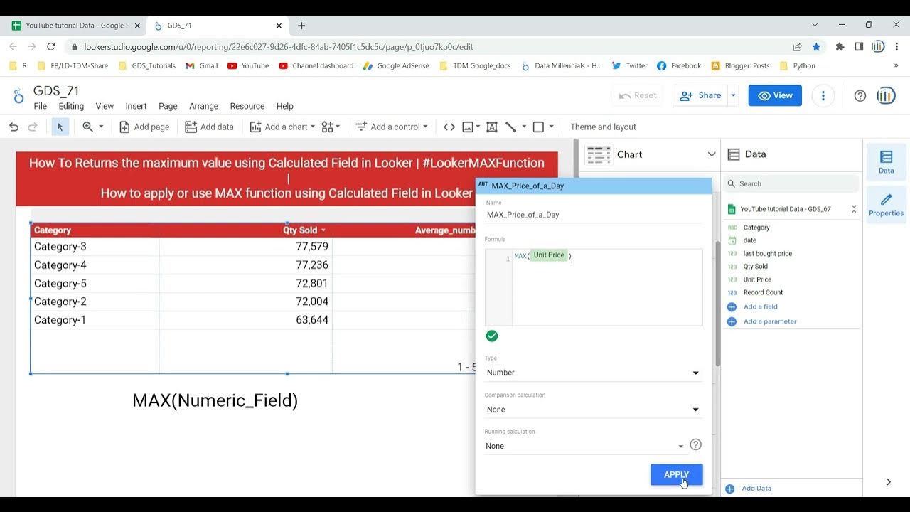 How To Apply MAX Function Using Calculated Field in Looker Or Google Data Studio| # ...