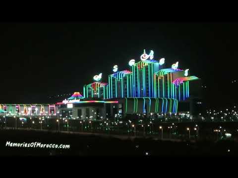 Ashgabat hotel at night is like a dancing rainbow, Turkmenistan