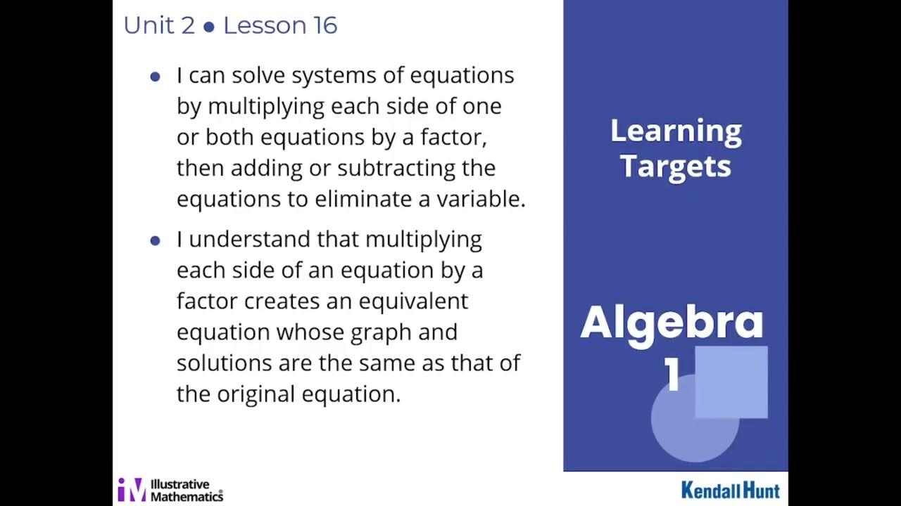 Algebra 1 Unit 2 Lesson 16 Solving Systems by Elimination (Part 3 ...