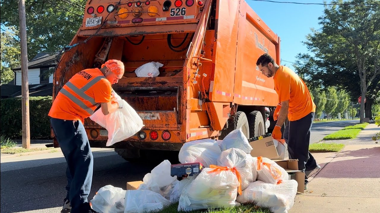 Garbage Truck vs Massive Bag Piles + Crushing Heavy Manual Trash - YouTube