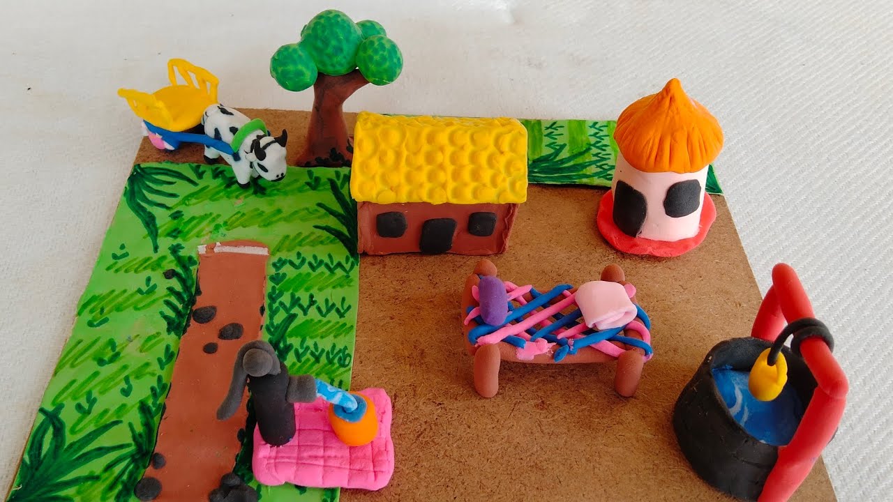 Diy how to make mini village with clay | mini farm house#clay village ...