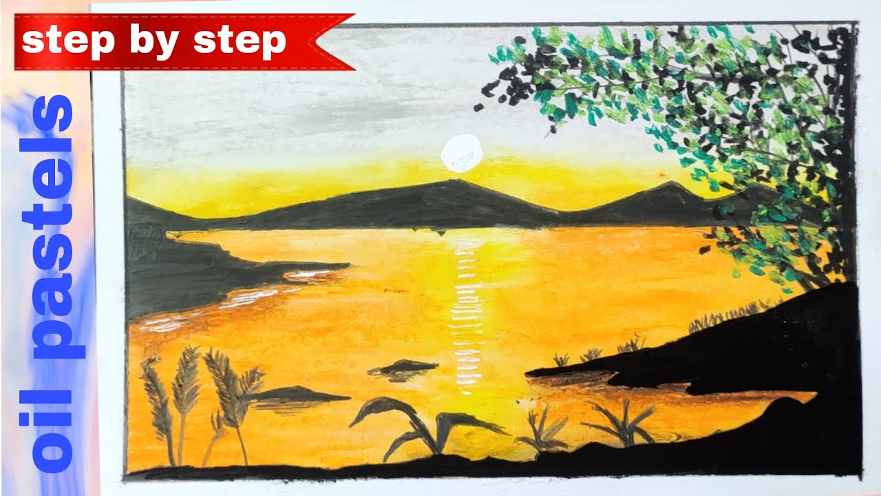 Evening sunset scenery along river | beautiful sunset and river oil ...