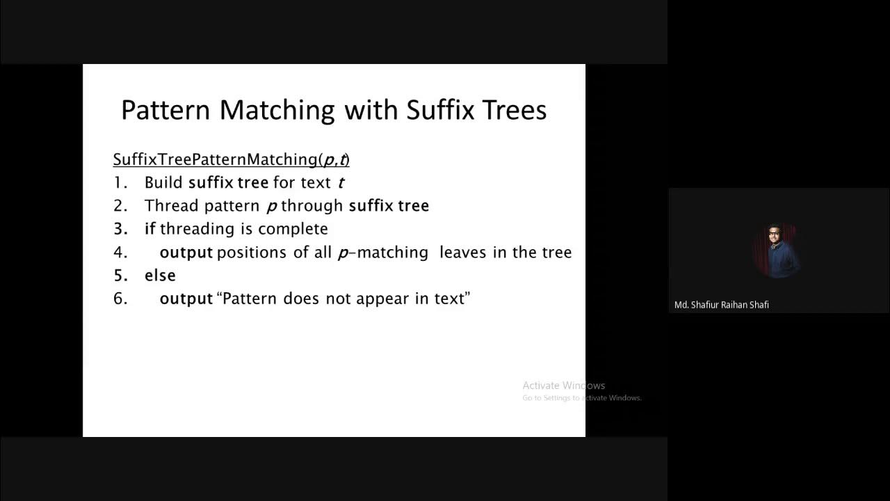 Pattern Matching using Suffix Trees | Pseudocode/Algorithm - YouTube