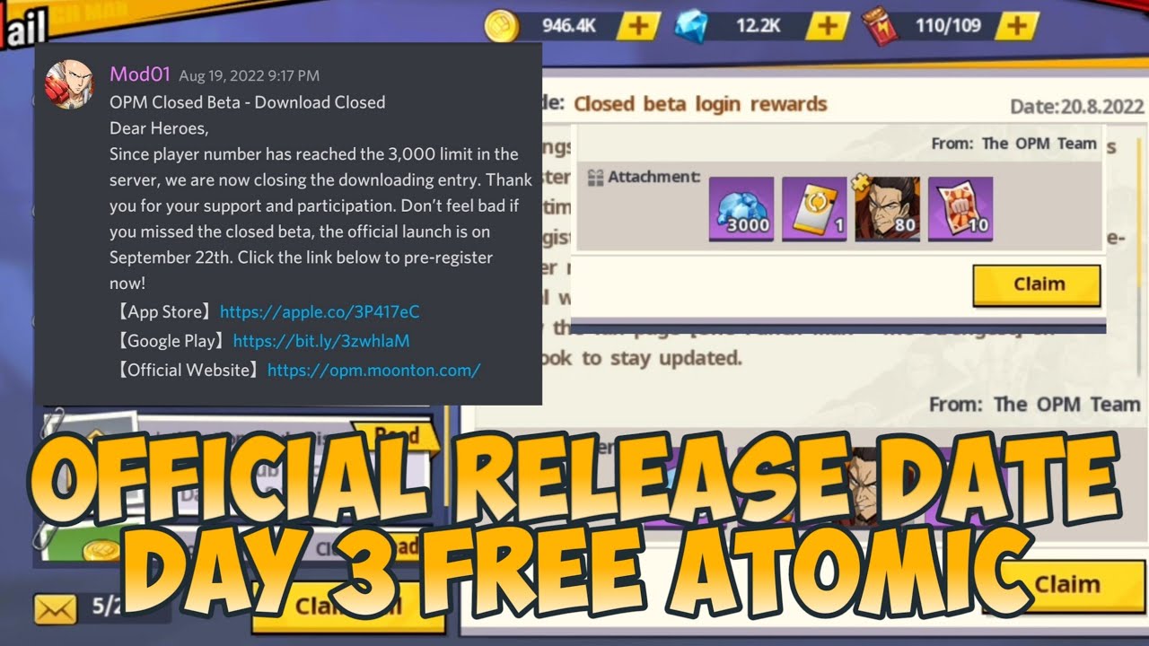 JADWAL OFFICIAL RILIS & FREE ATOMIC DAY 3 | OPM Moonton CBT - YouTube