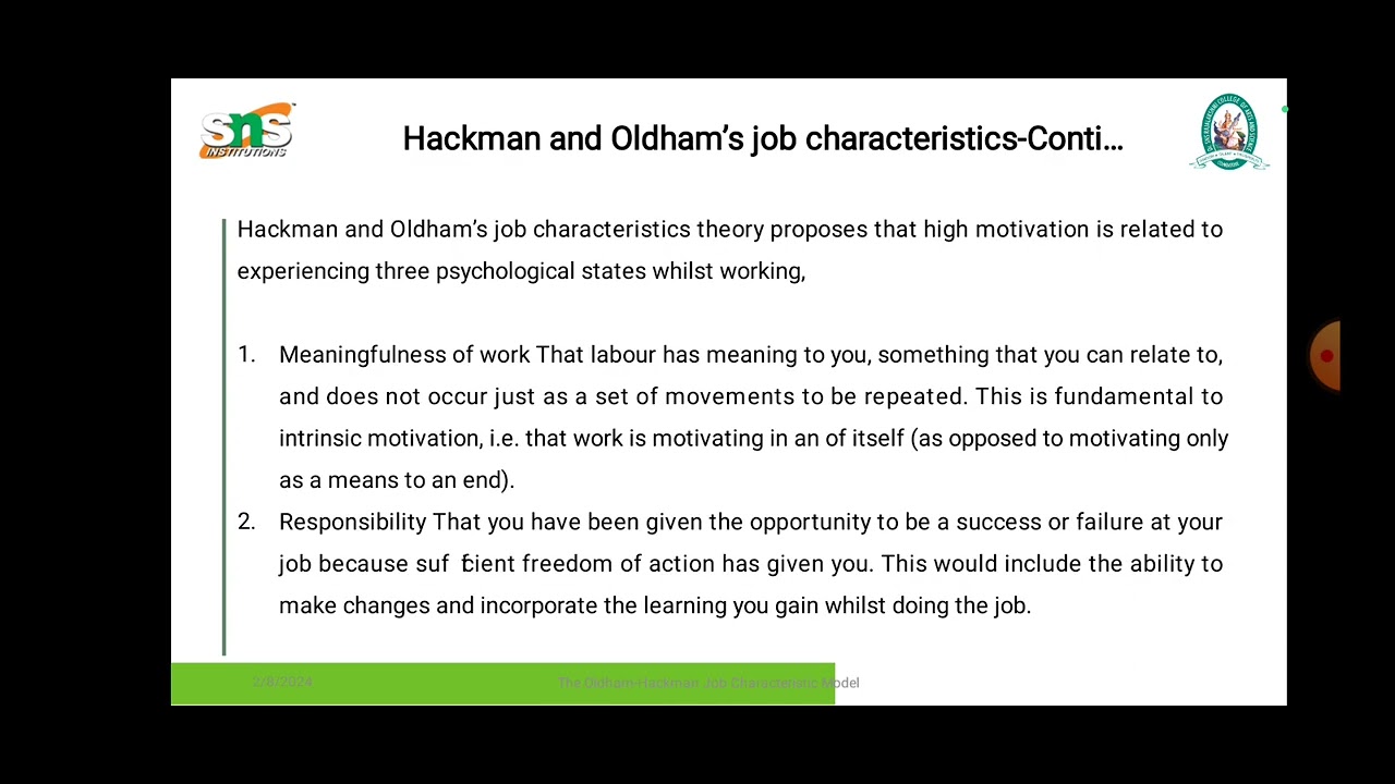 B.Nandhini, Assistant Professor|Oldham's hackman job characteristics ...