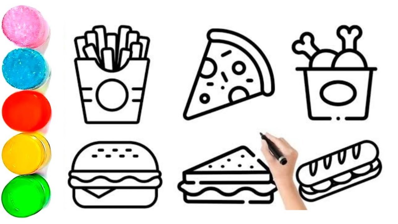 Yummy 😋😋 Fast food Drawing for Kids and Toddler # drawing - YouTube