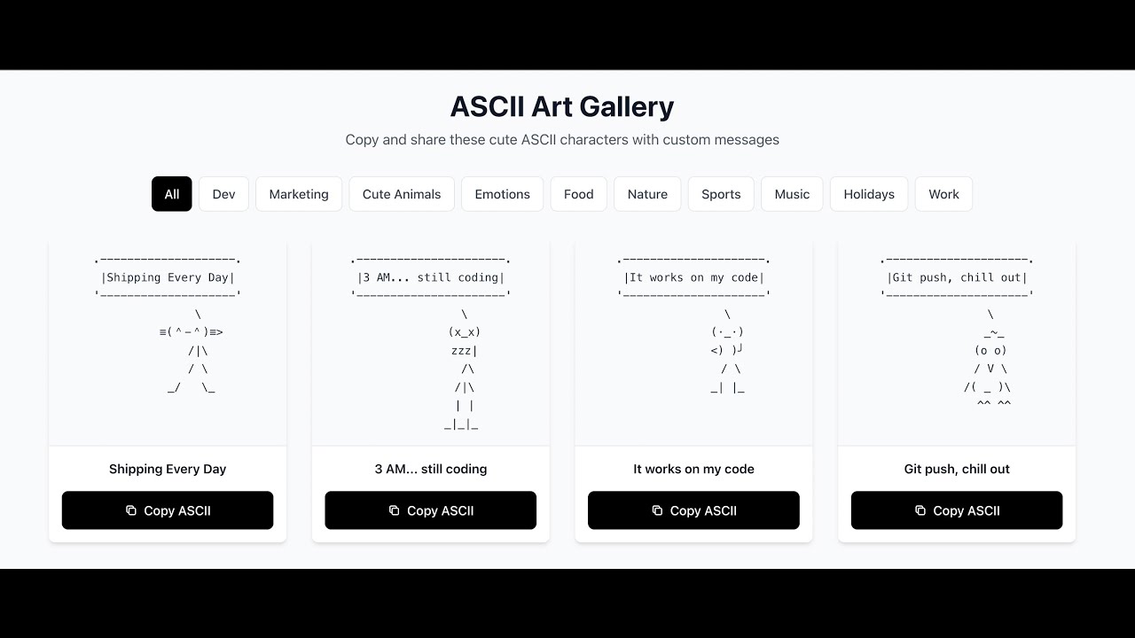 ASCII Art Catalogue Demo – Browse, Copy & Create Instantly - YouTube