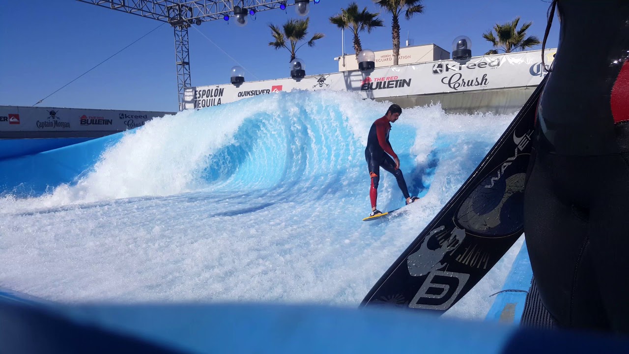 Wave House San Diego FlowRider FlowBarrel pro demos tricks and flips ...