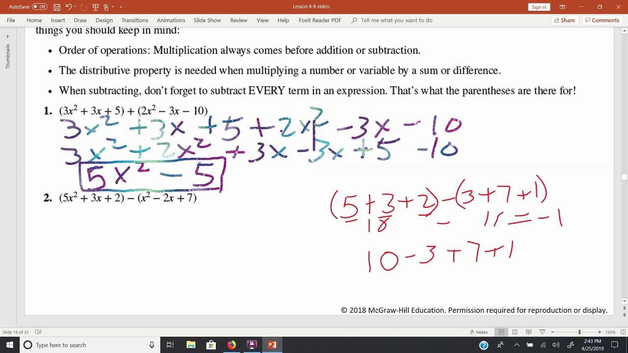 add sub mult polynomials 4 8 classwork - YouTube