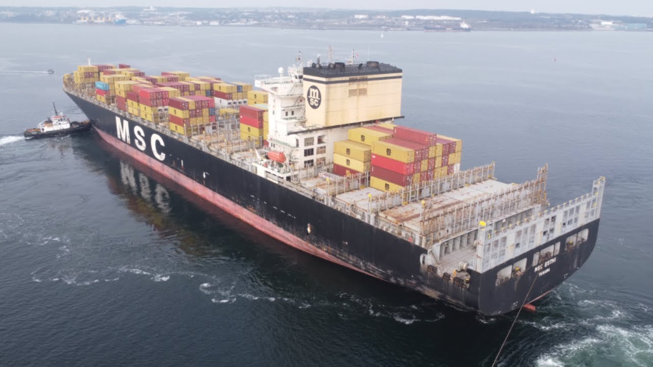 Awesome Aerial 4K Views! Large Container Ship MSC ESTHI Inbound into ...