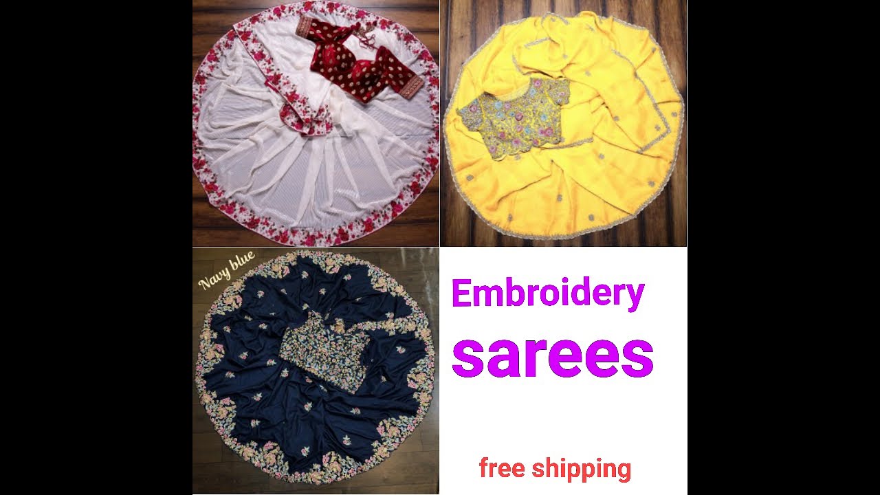 surat embroidery sarees with free shipping - YouTube