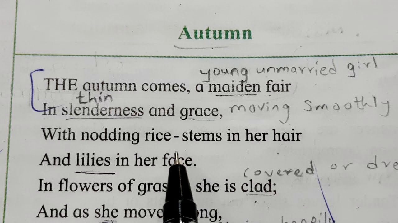 Autumn English poem 9th std SSC Class 9 By Kalidas translated by prof ...