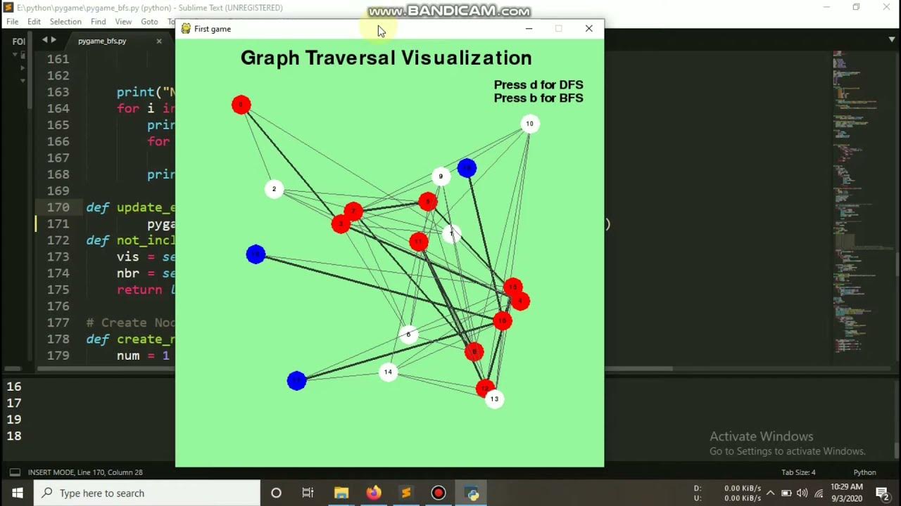 Bfs | Dfs | visualization in python | pygame | graph traversal - YouTube