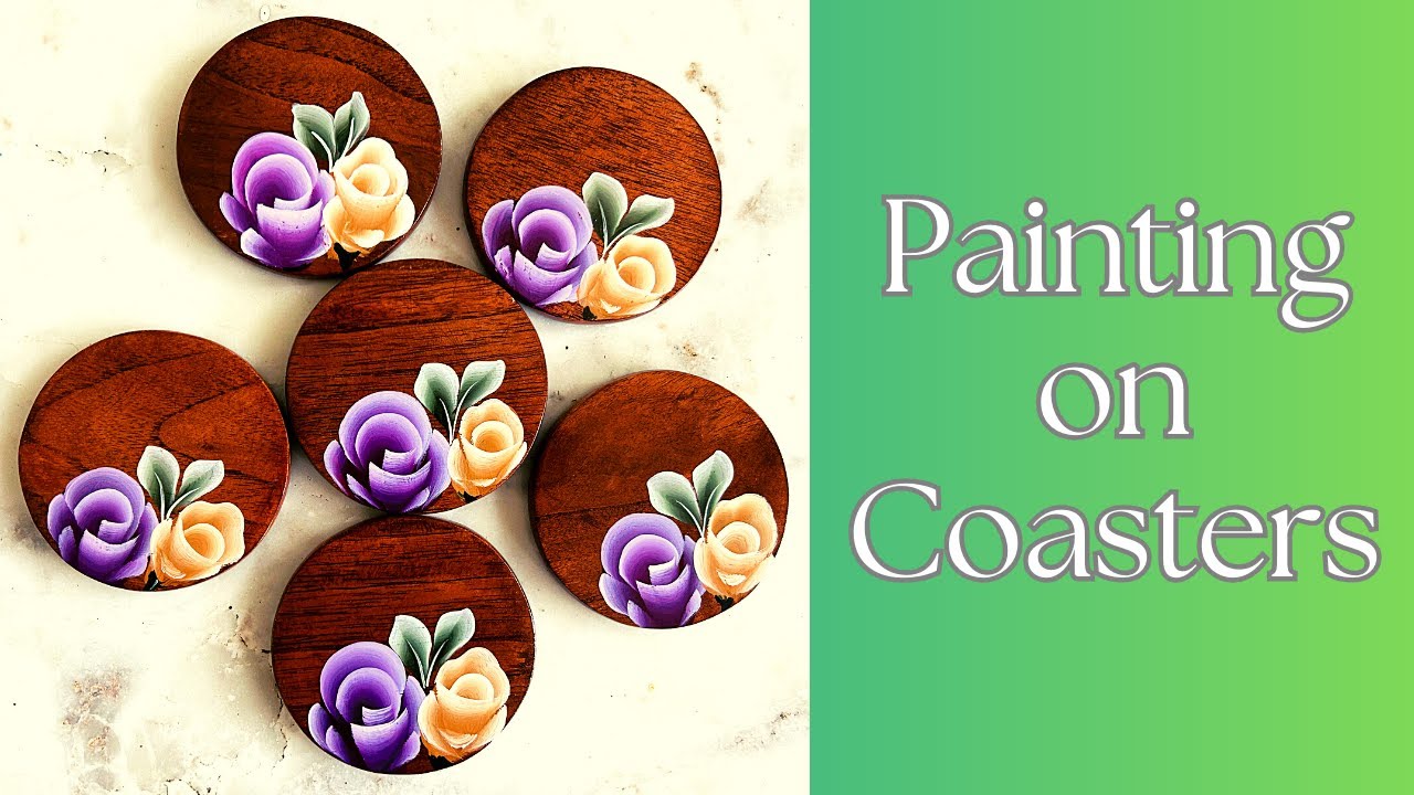 Easy Floral Painting on Wooden Coasters | Acrylic Painting for ...