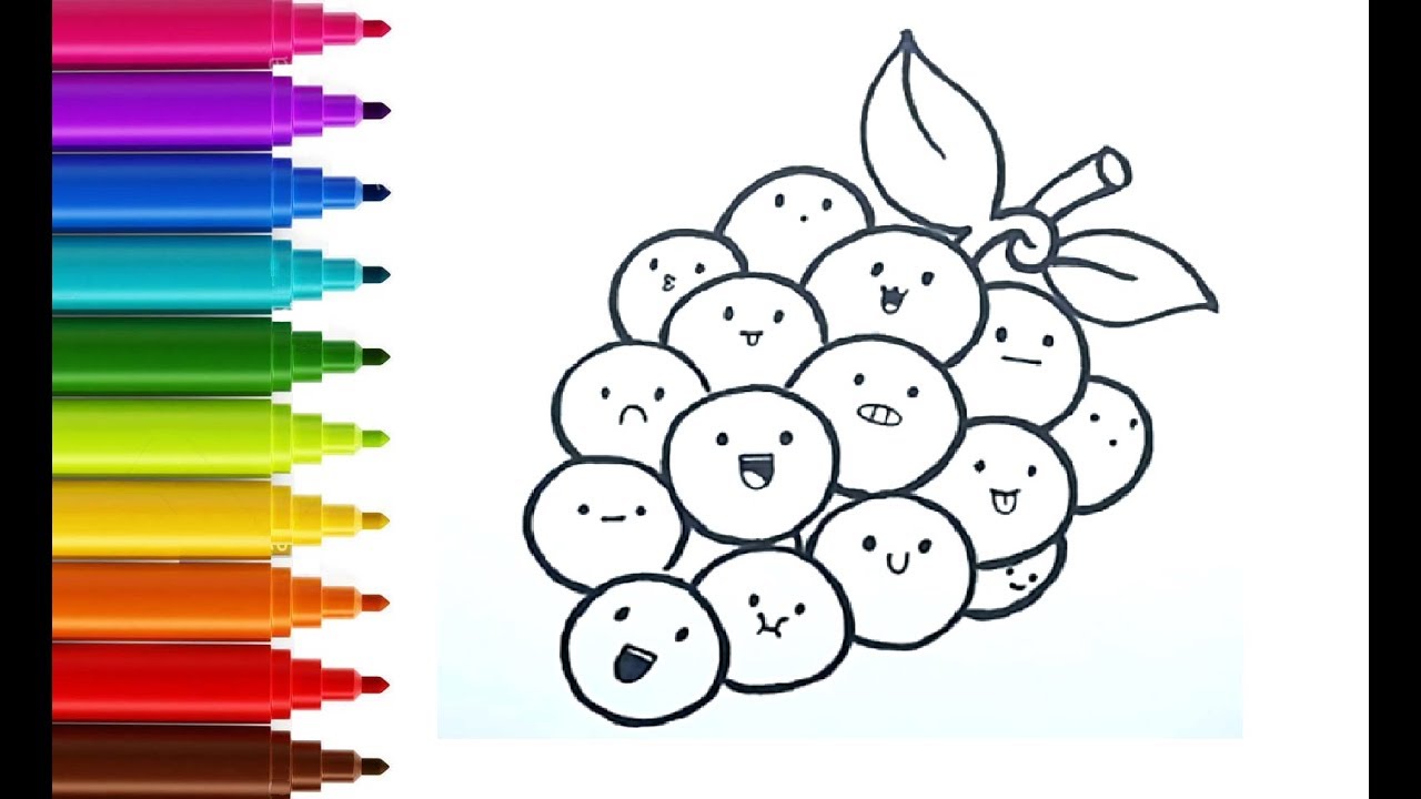 [ENTI] HOW TO DRAW AND COLOR A CUTE GRAPE | DRAW EASY - YouTube