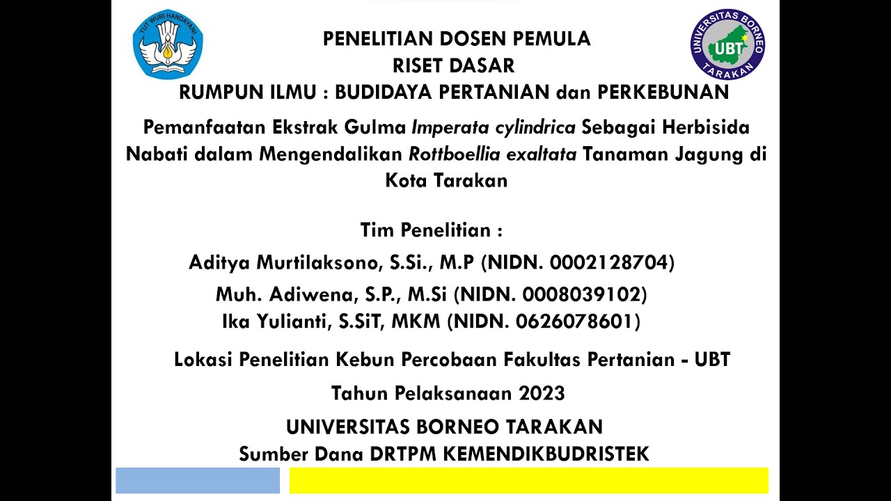 Video Penelitian Dosen Pemula BIMA 2023 Aditya Murtilaksono - YouTube