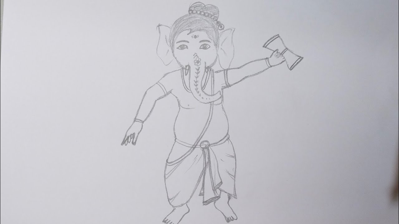 Bal Ganesh with Damru dance Drawing for beginners | how to draw bal ...