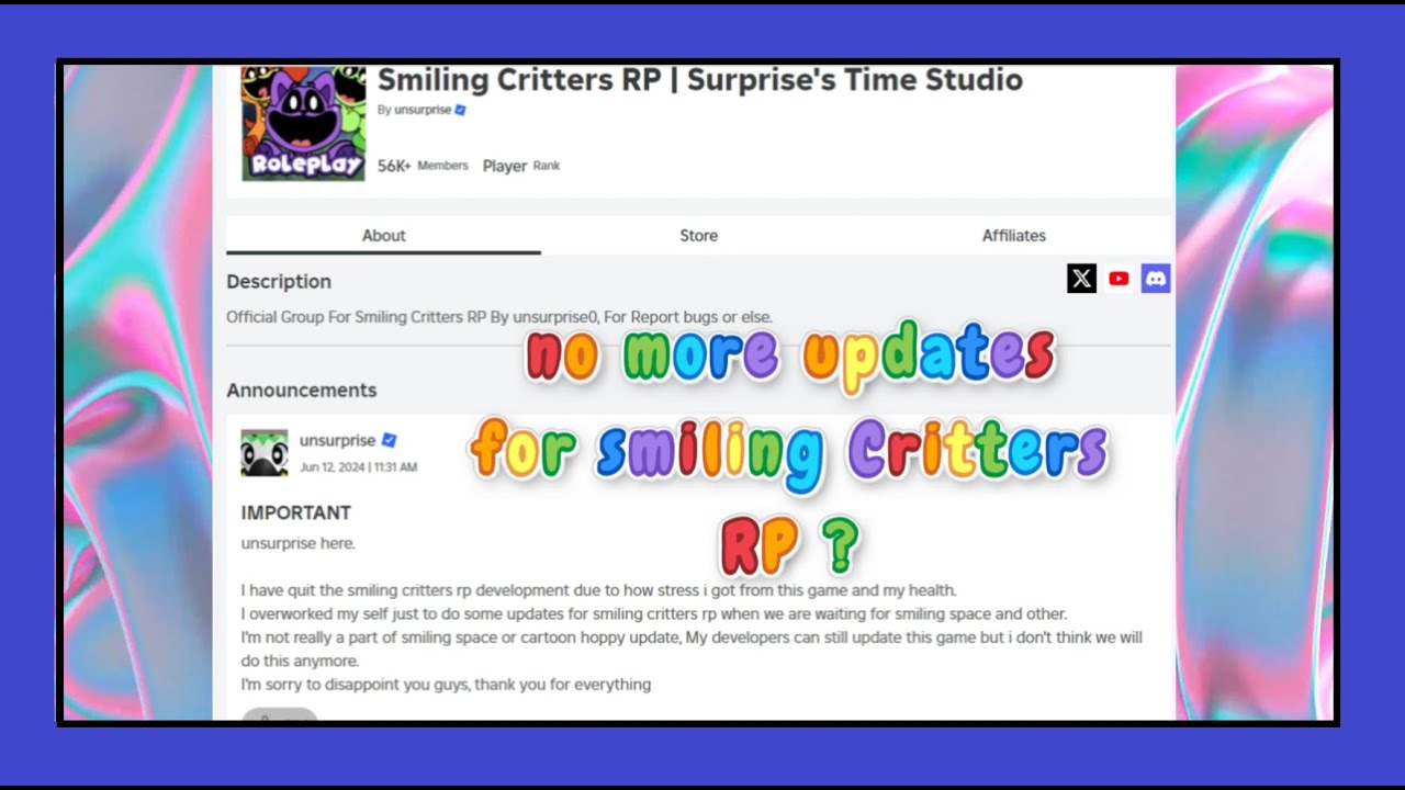 Roblox:"Poppy Playtime Chapter 3:Smiling Critters RP" NO MORE UPDATES ...