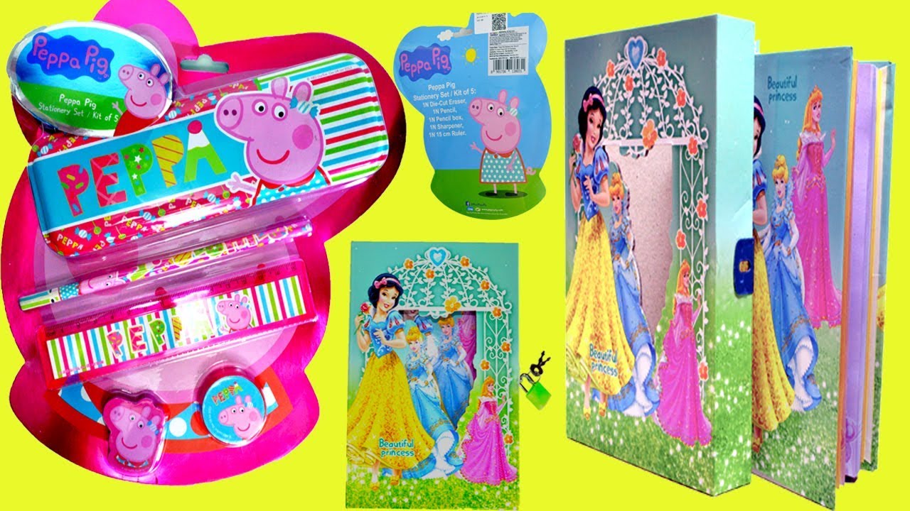 Peppa Pig New Pencil Box Set and Disney Princess Secret Lock Diary for ...