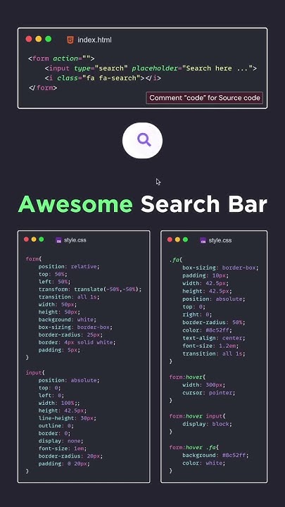 Search bar using html css js #webdevelopment #html #css #javascript ...