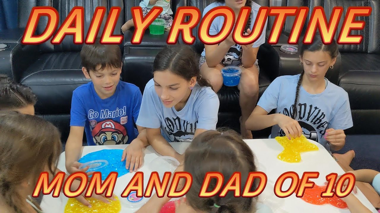 POOL SLIME AND MORE DAILY ROUTINE WITH MOM AND DAD OF 10 - YouTube