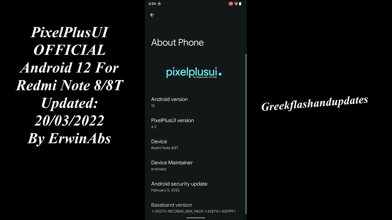 PixelPlusUI OFFICIAL Android 12 For Redmi Note 8/8T - YouTube