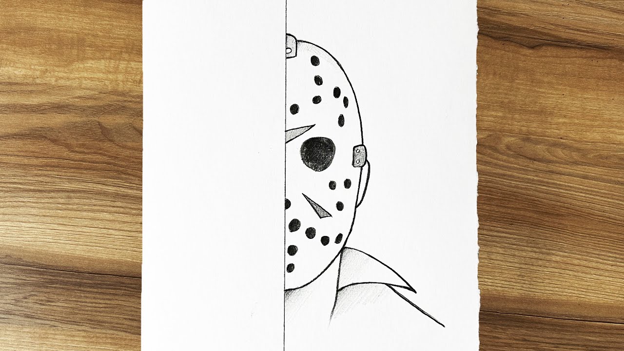 Easy Halloween stuff || How to draw Jason Voorhees half face - YouTube