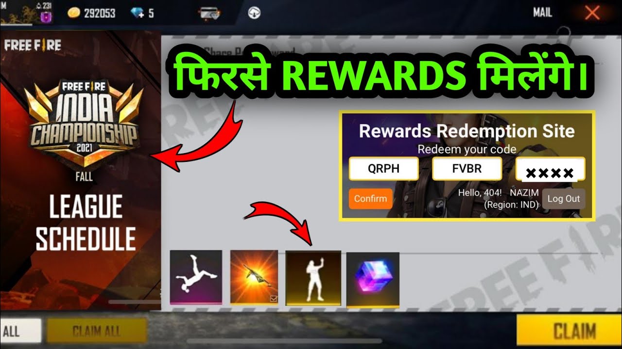 Free rewards free fire | free redeem code in free fire | Free fire ...